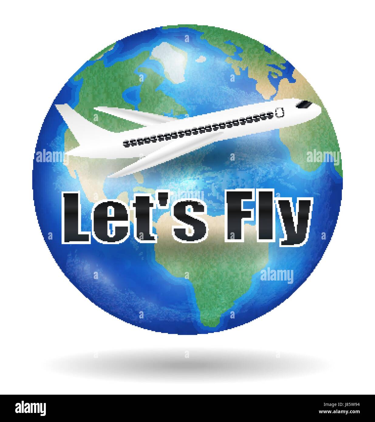 Airplane flying over world map Cut Out Stock Images & Pictures - Alamy