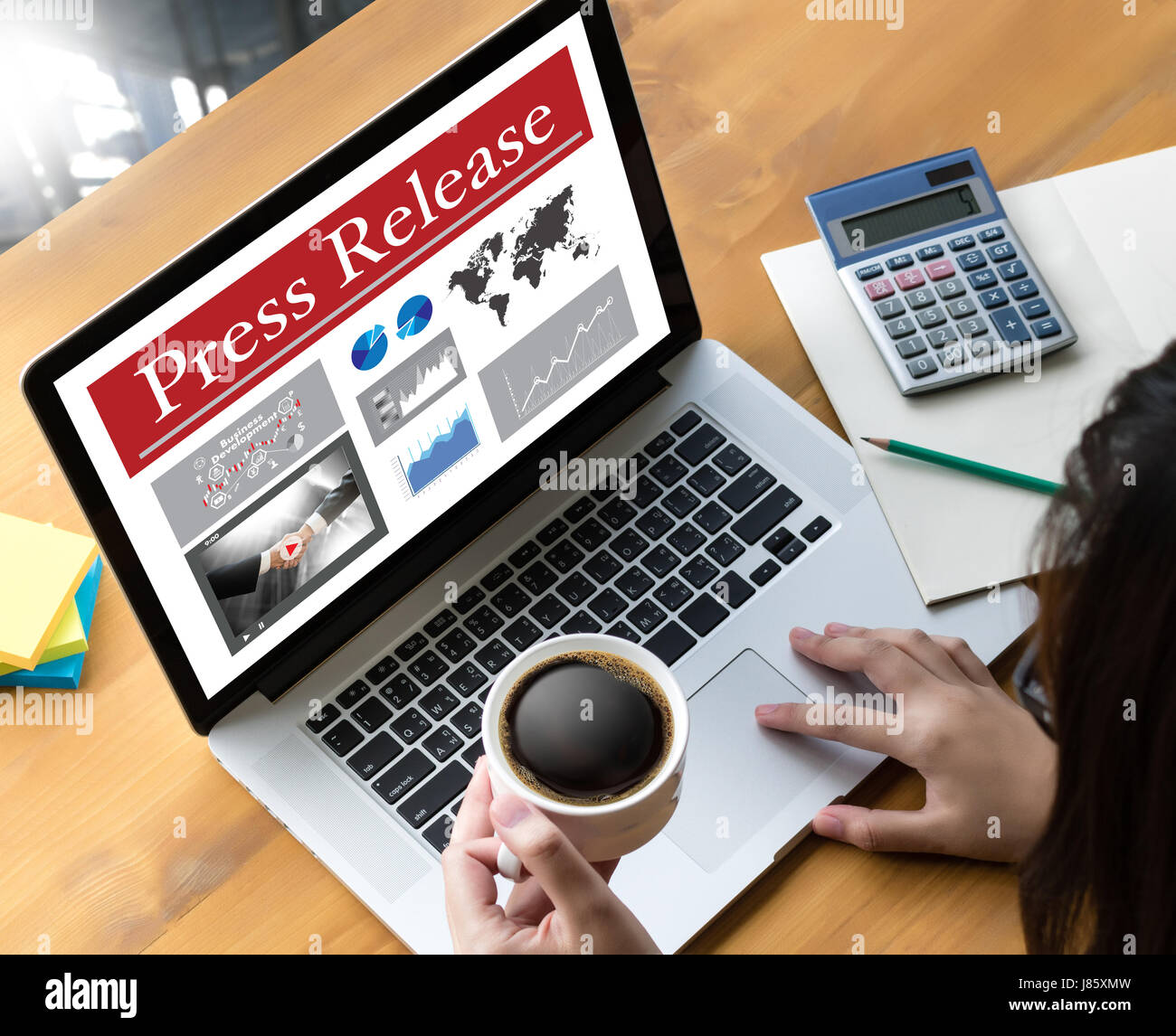 Press Release concept, Thoughtful male person looking computer Stock ...