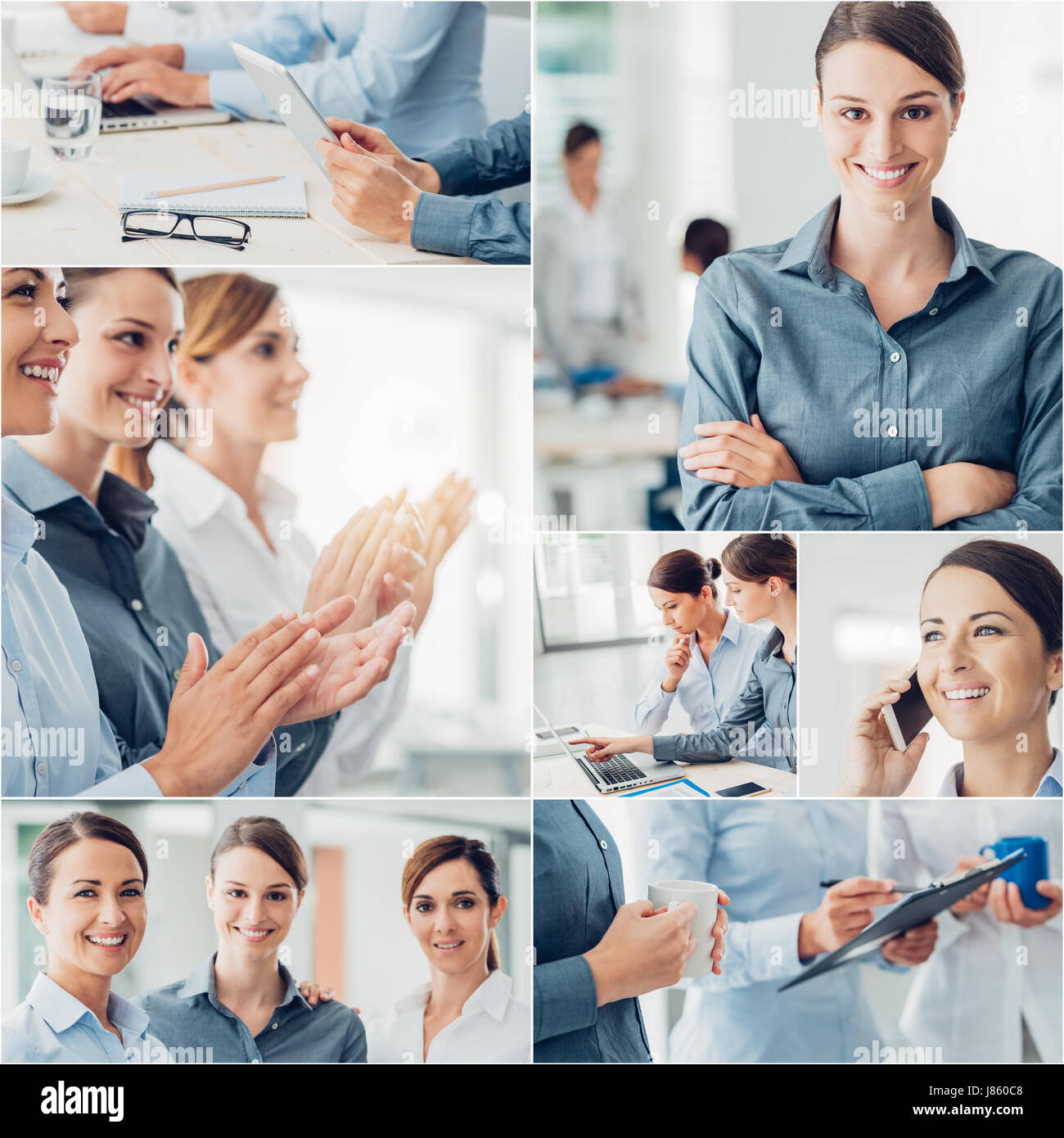 Business collage of pictures,Business women working, portraits and ...