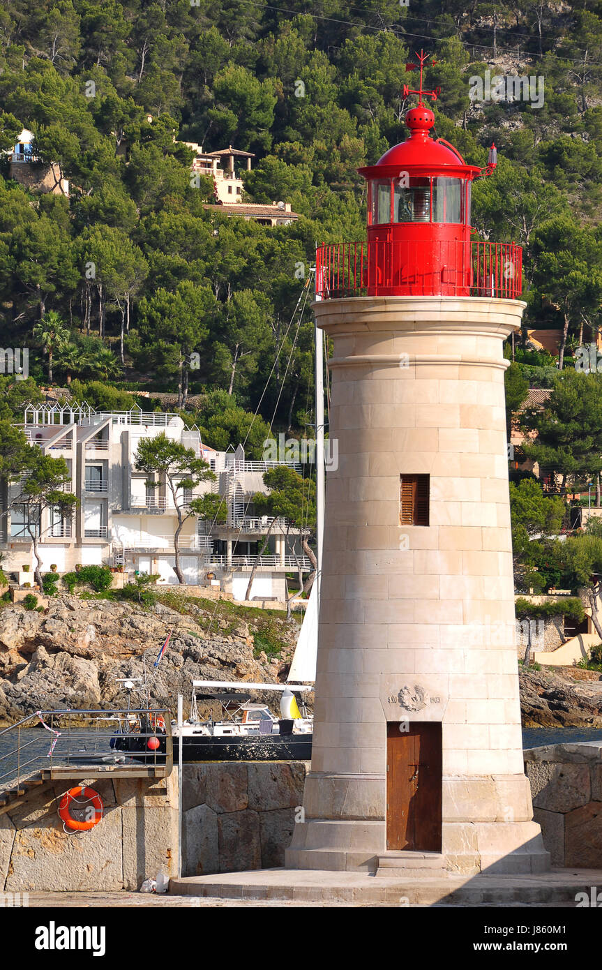 mallorca harbor harbours port seaport beacon lighthouse mountains ...