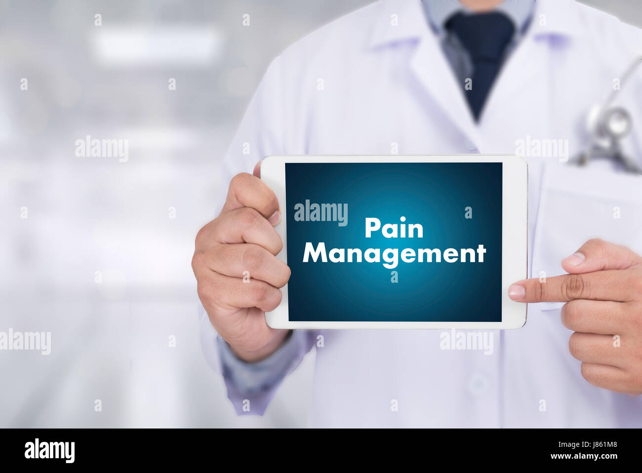 Pain Management Medical Concept doctor hand working Stock Photo - Alamy