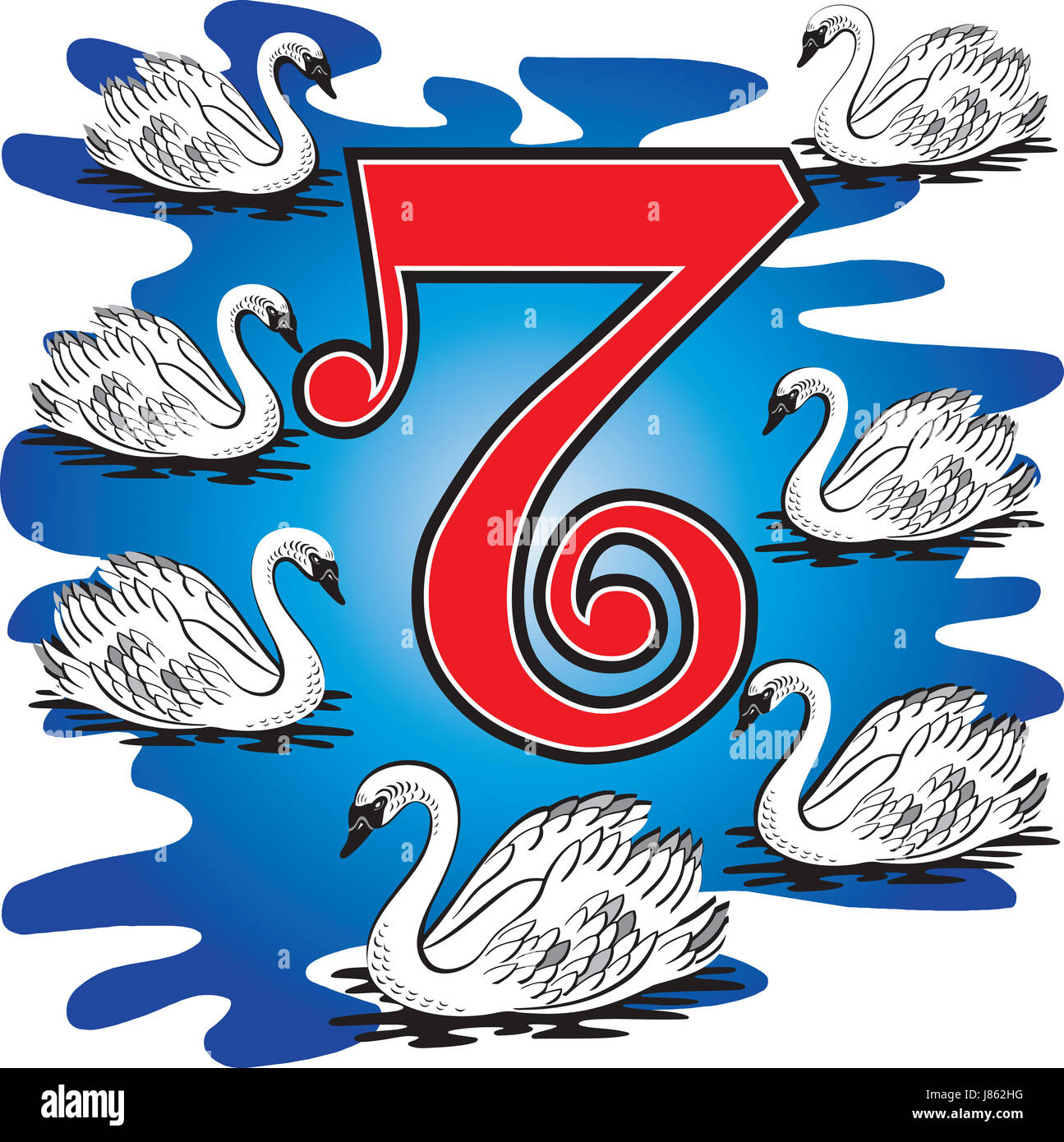 Seven Swans A Swimming Clipart