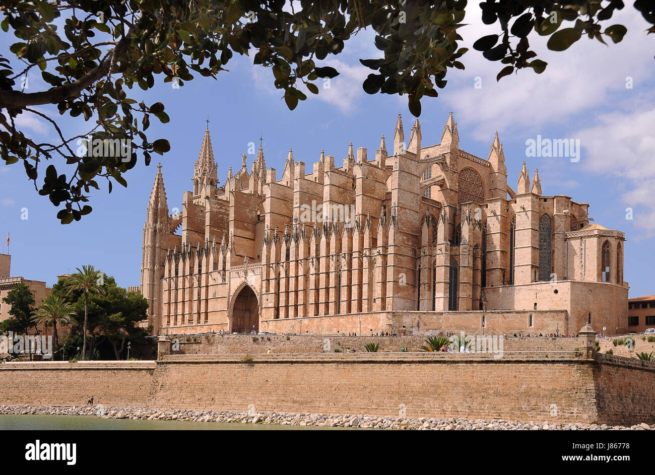 church cathedral mallorca spain hispanic spanish blue church monument ...