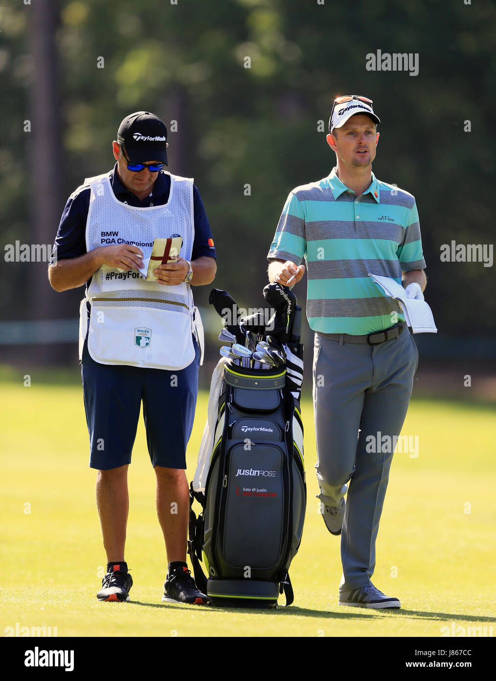 England's Justin Rose with his caddie during day three of the 2017 BMW ...