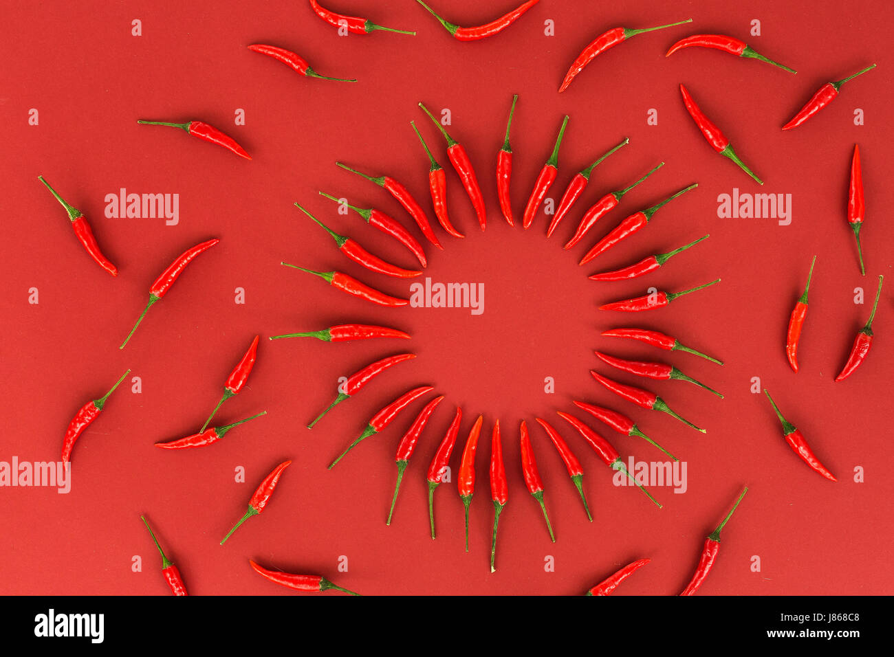 red hot chili peppers, popular spices concept - decorative circle made ...
