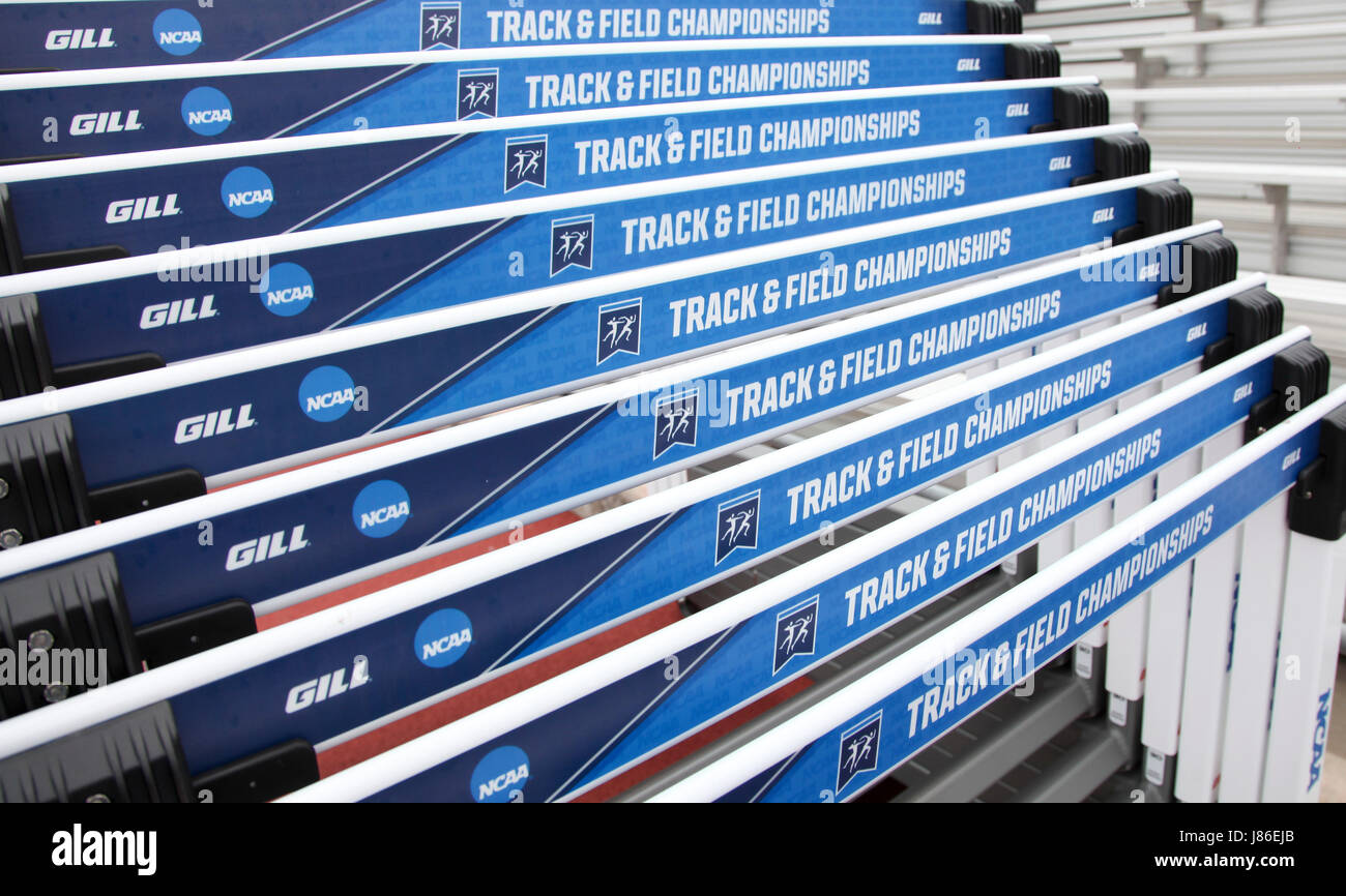 Austin, TX, USA. 27th May, 2017. A general view of a rack of hurdles at ...