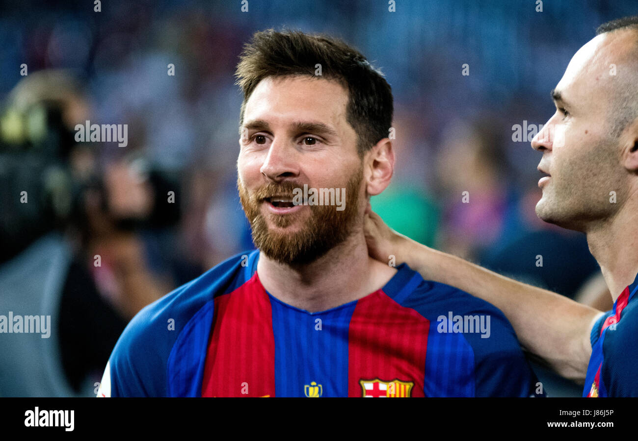 Madrid, Spain. 27th May, 2017. Leo Messi (FC Barcelona) celebrates the ...