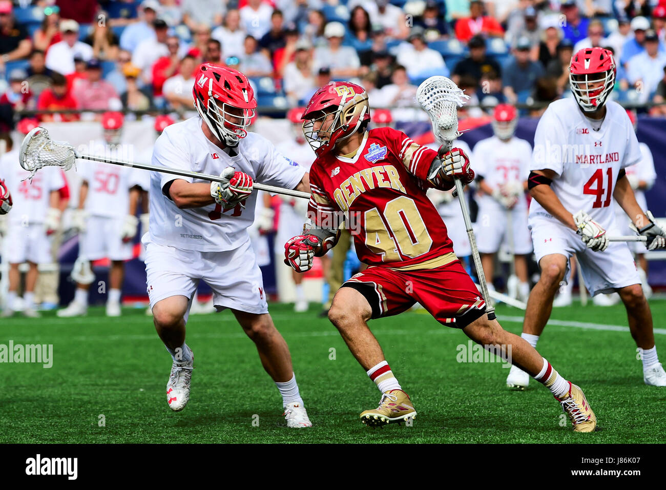 Foxborough, MA, USA. 27th May, 2017. Denver Pioneers attackmen Jeremy ...