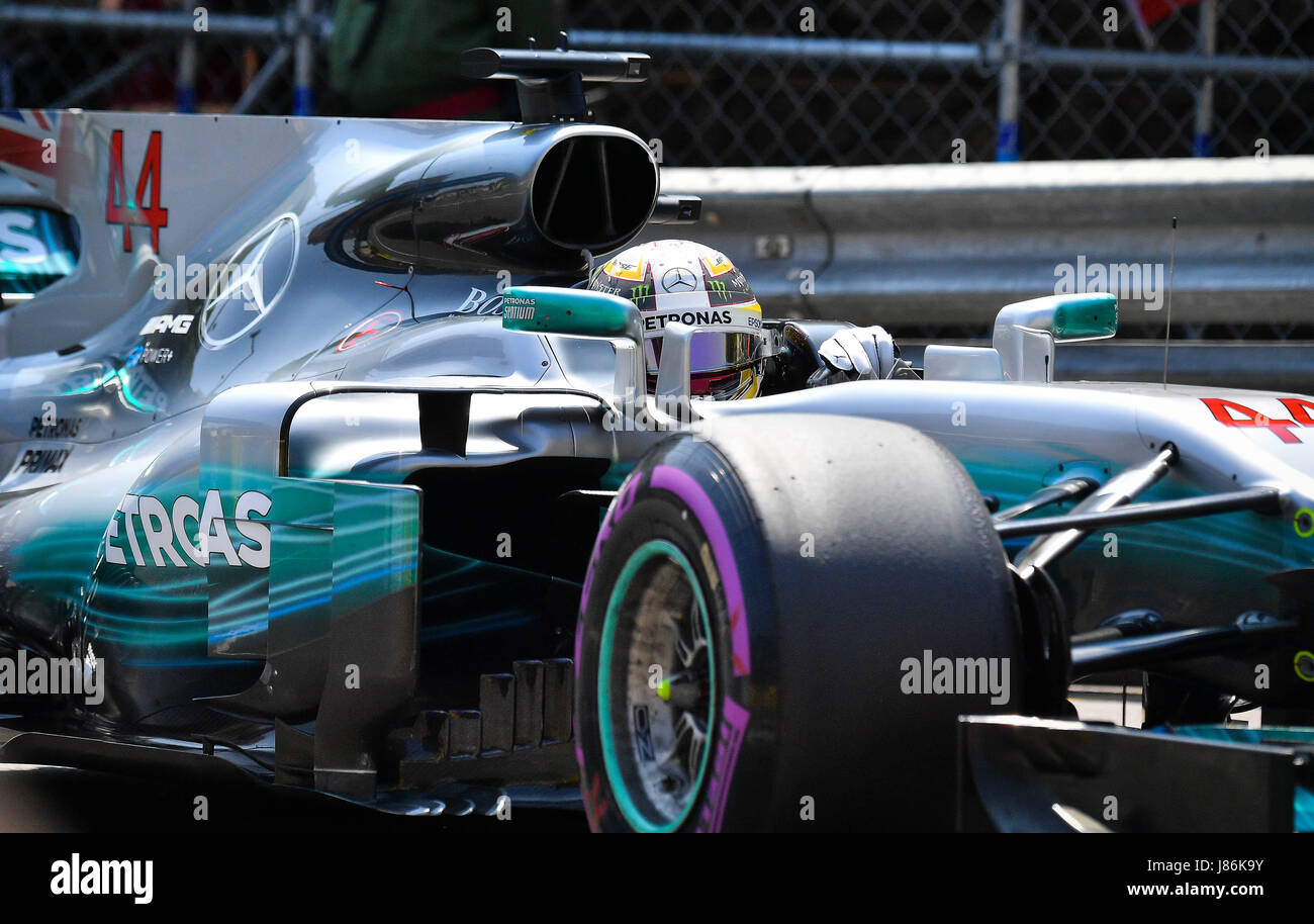 Monaco. 27th May, 2017. Mercedes driver Lewis Hamilton of Britain is ...