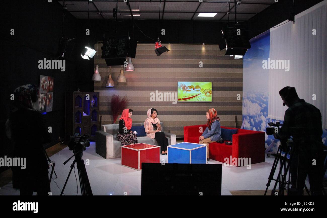Kabul, Afghanistan. 23rd May, 2017. Afghan presenters record their ...