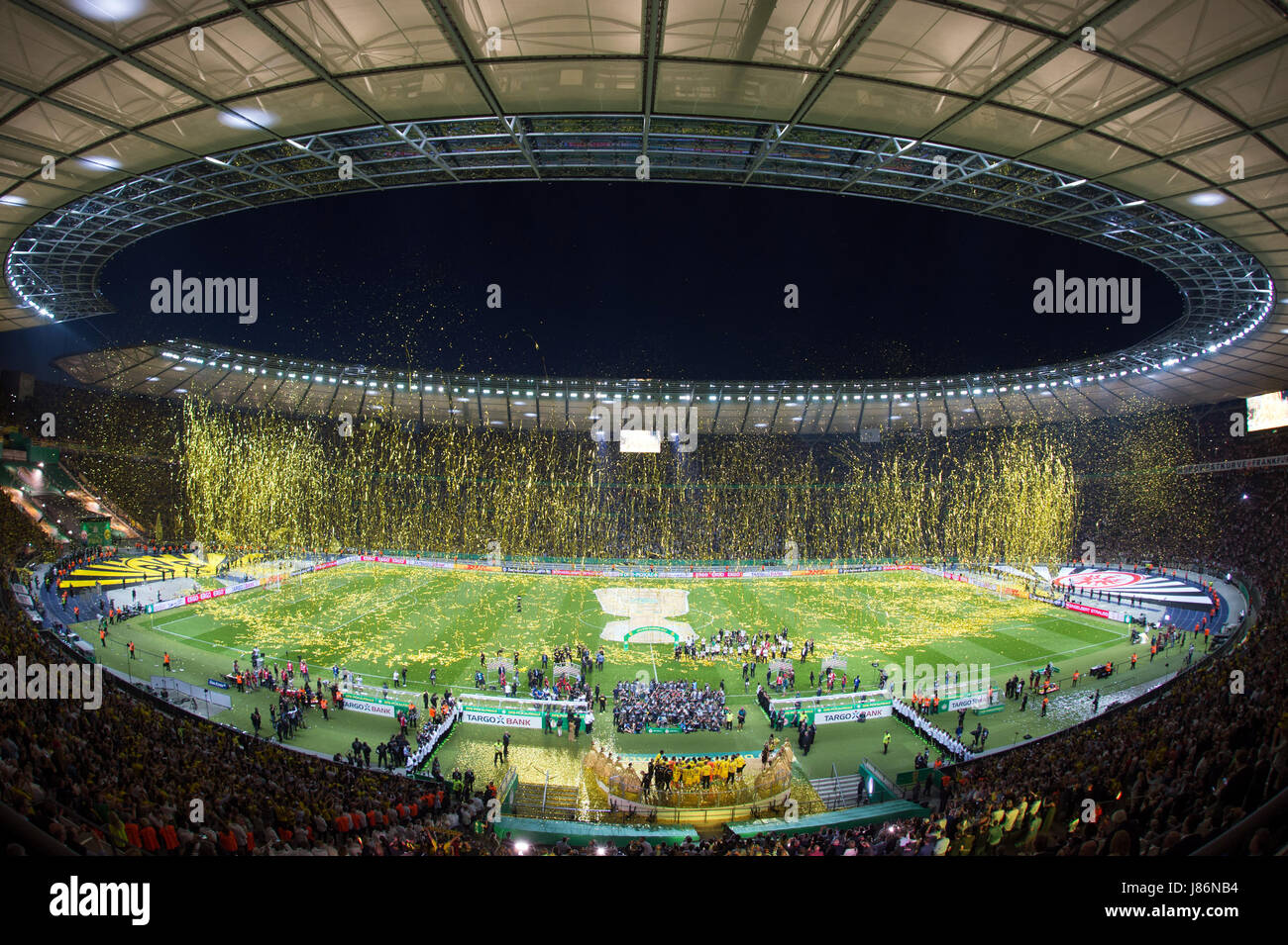 Dortmund players celebrate with the trophy after the German DFB Cup ...
