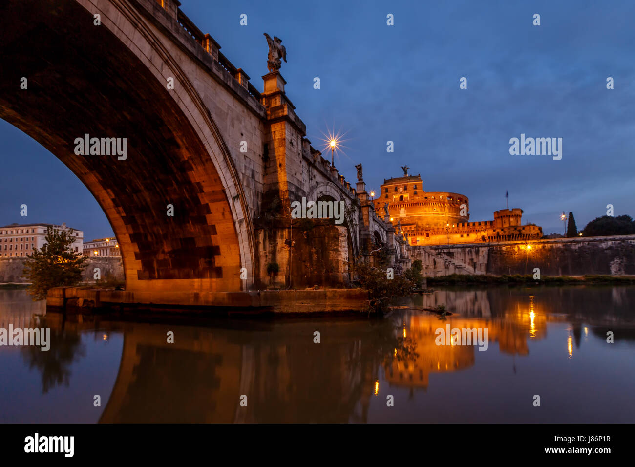 Castle of Holy Angel and Holy Angel Bridge over the Tiber River in Rome at Dawn, Italy Stock ...