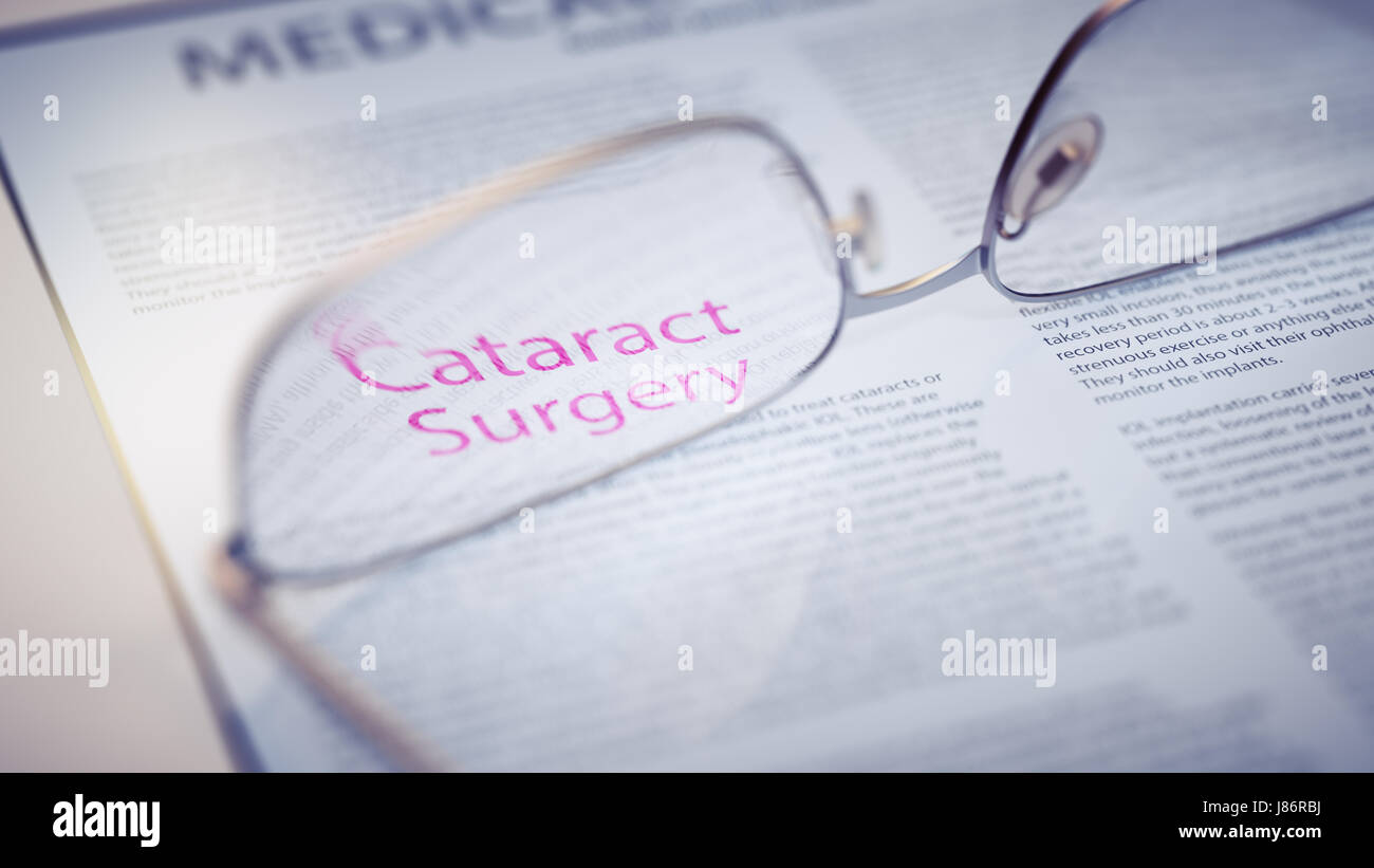 Cataract Surgery Article Title Highlighted Through Eyeglasses Closeup ...
