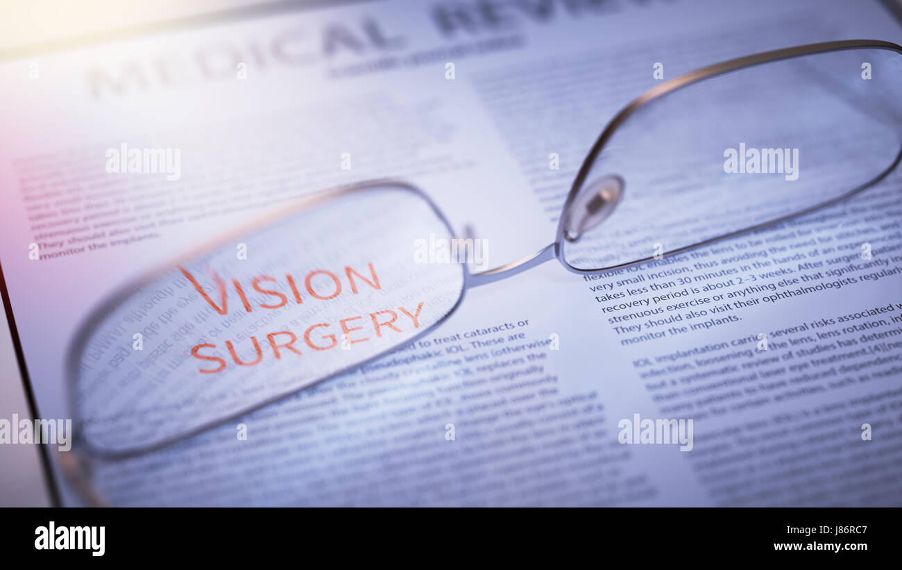 Vision Surgery Article Title Highlighted Through Eyeglasses Closeup ...