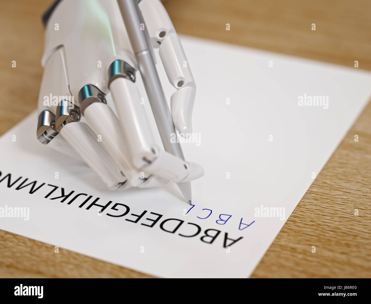 Robot Trying to Reproduce Letters on Sheet of Paper Closeup. Artificial ...