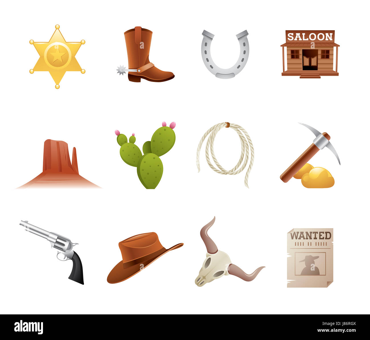 america west cowboy western icon set old culture american graphic brown ...