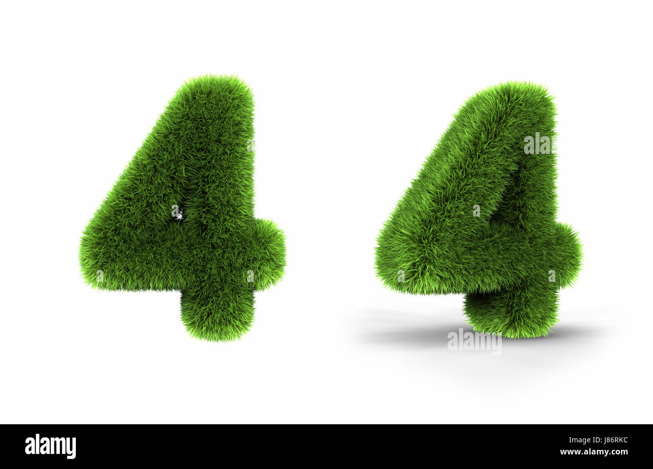 isolated four number sign meadow grass lawn green type model build ...