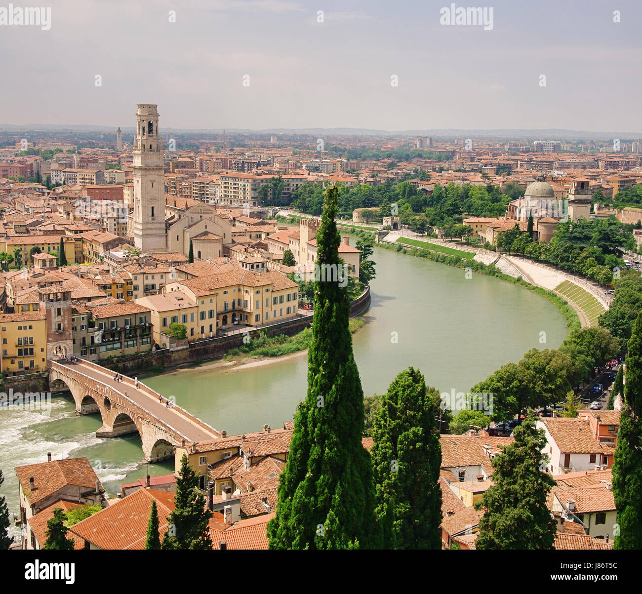 bridge italy river water old tower church city town tree bridge arc ...