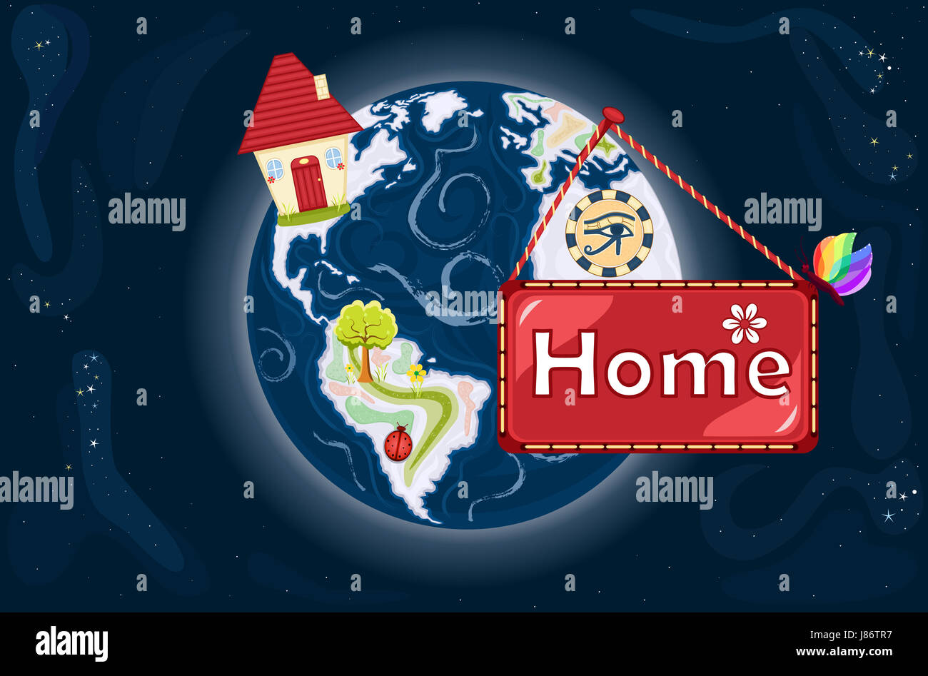 space universe globe planet earth world home blue house building ...