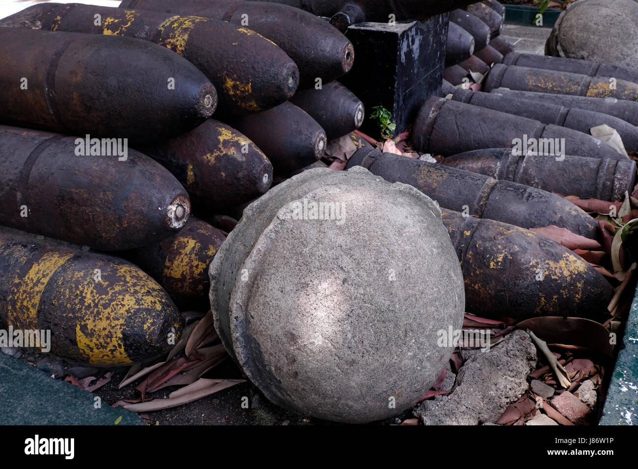 Pile of old cannon shells at the courtyard of Fort Santiago a citadel ...