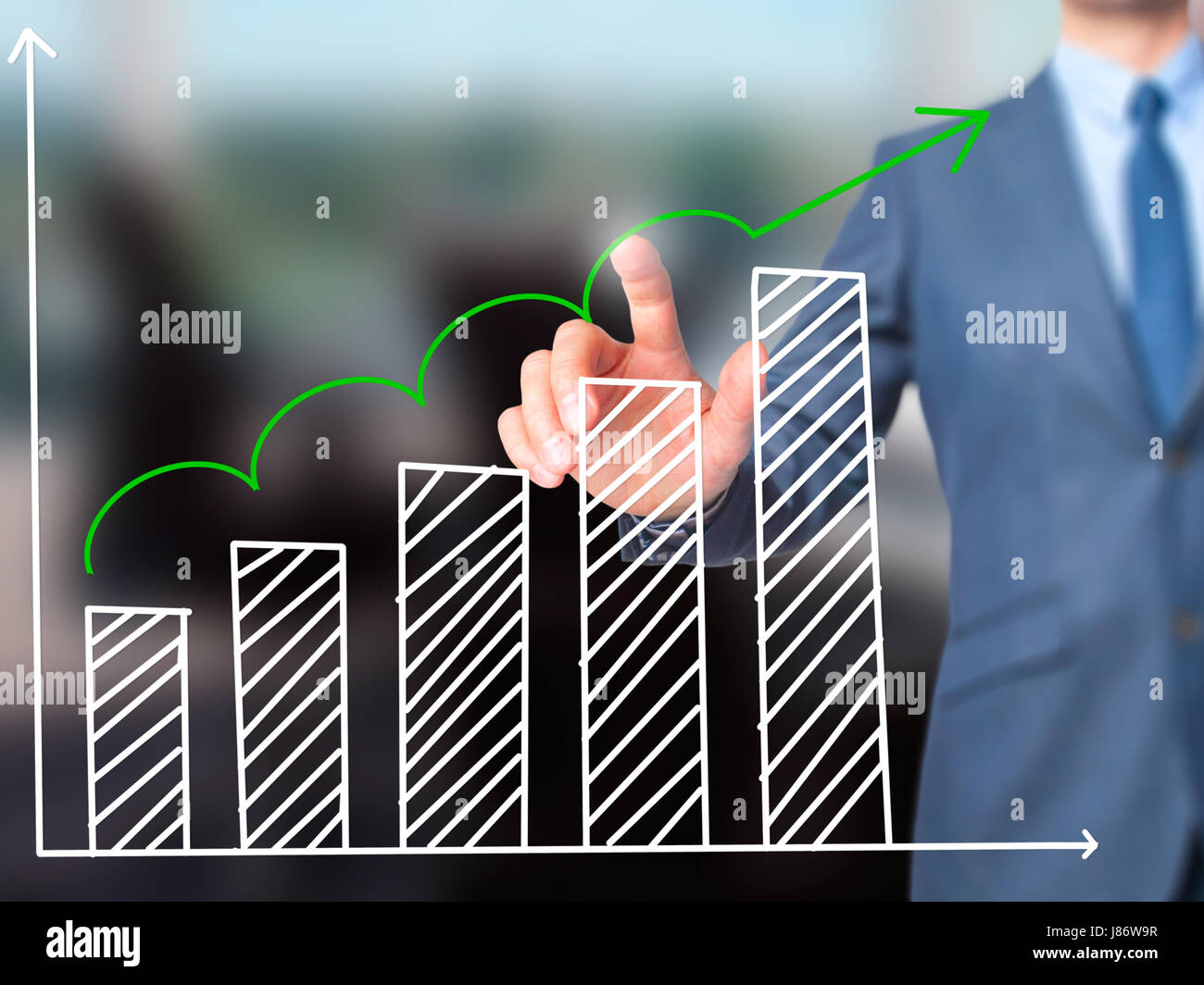 Sales Growth Graph - Businessman hand pressing button on touch screen ...