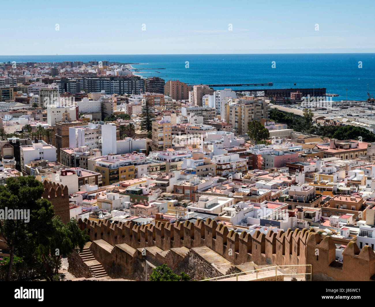 Almeria, SPAIN - May 20: View from the fortress of Moorish houses and ...
