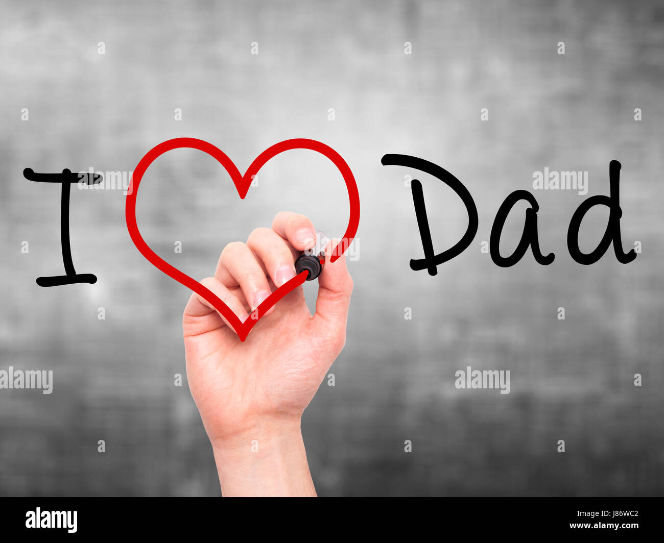 Man hand writing I Love Dad on visual screen. Love, family, internet ...