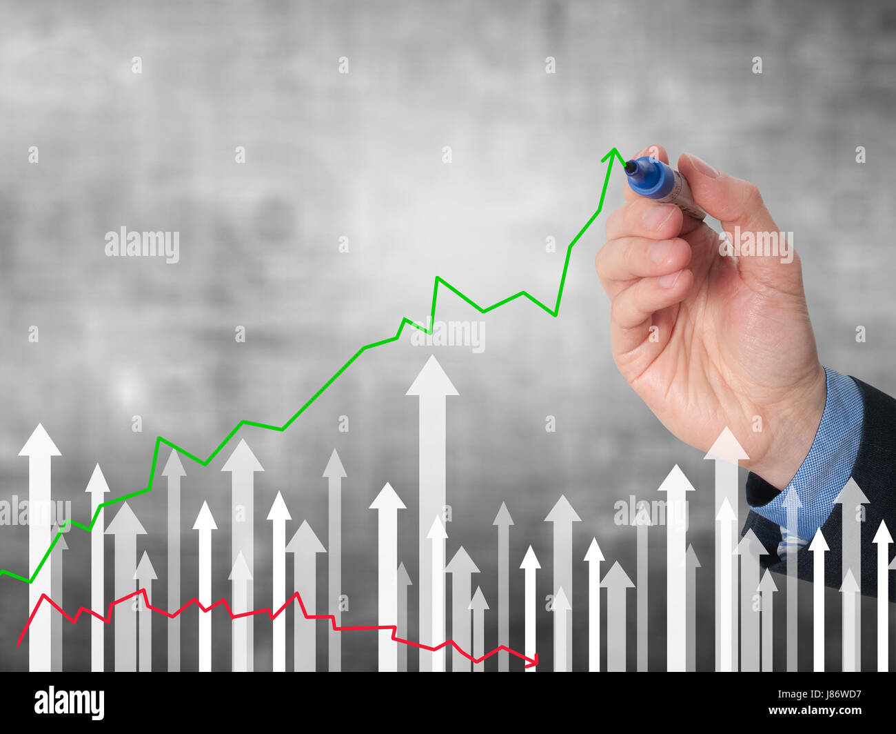 Businessman hand drawing graph of growth on visual screen. Man holding ...