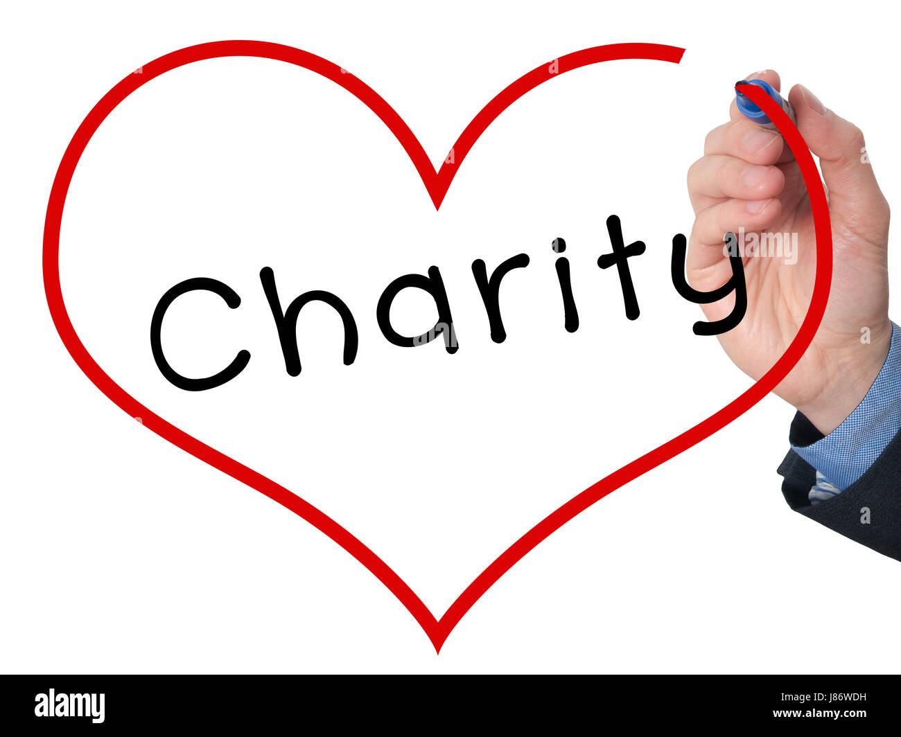 Hand writing Charity inside heart shape. Charity concept. Isolated on ...