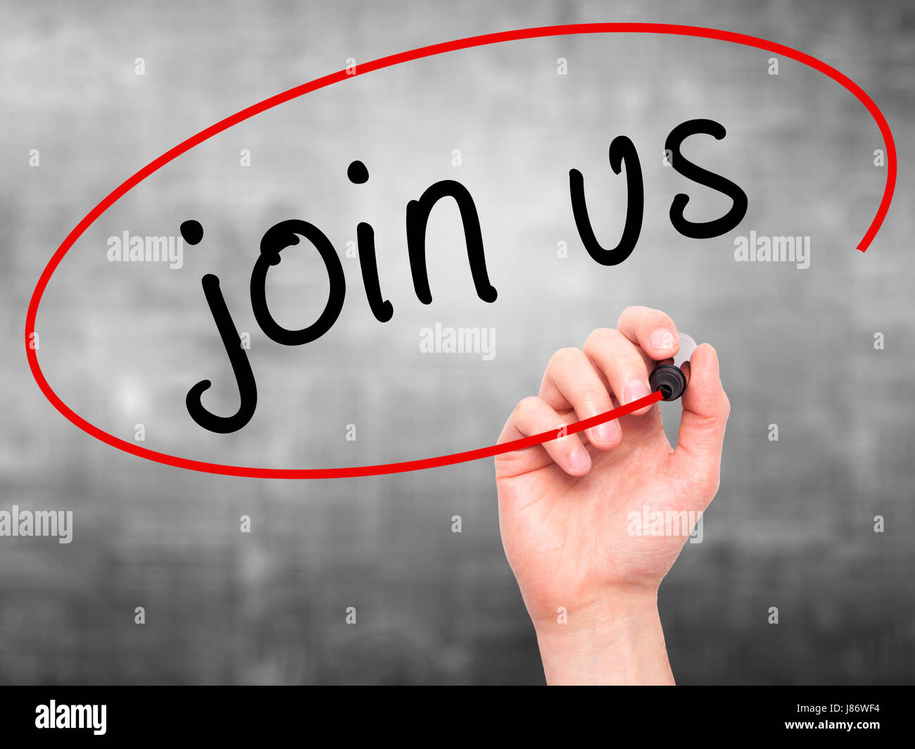 join us words written by man hand on a transparent board. Isolated on ...