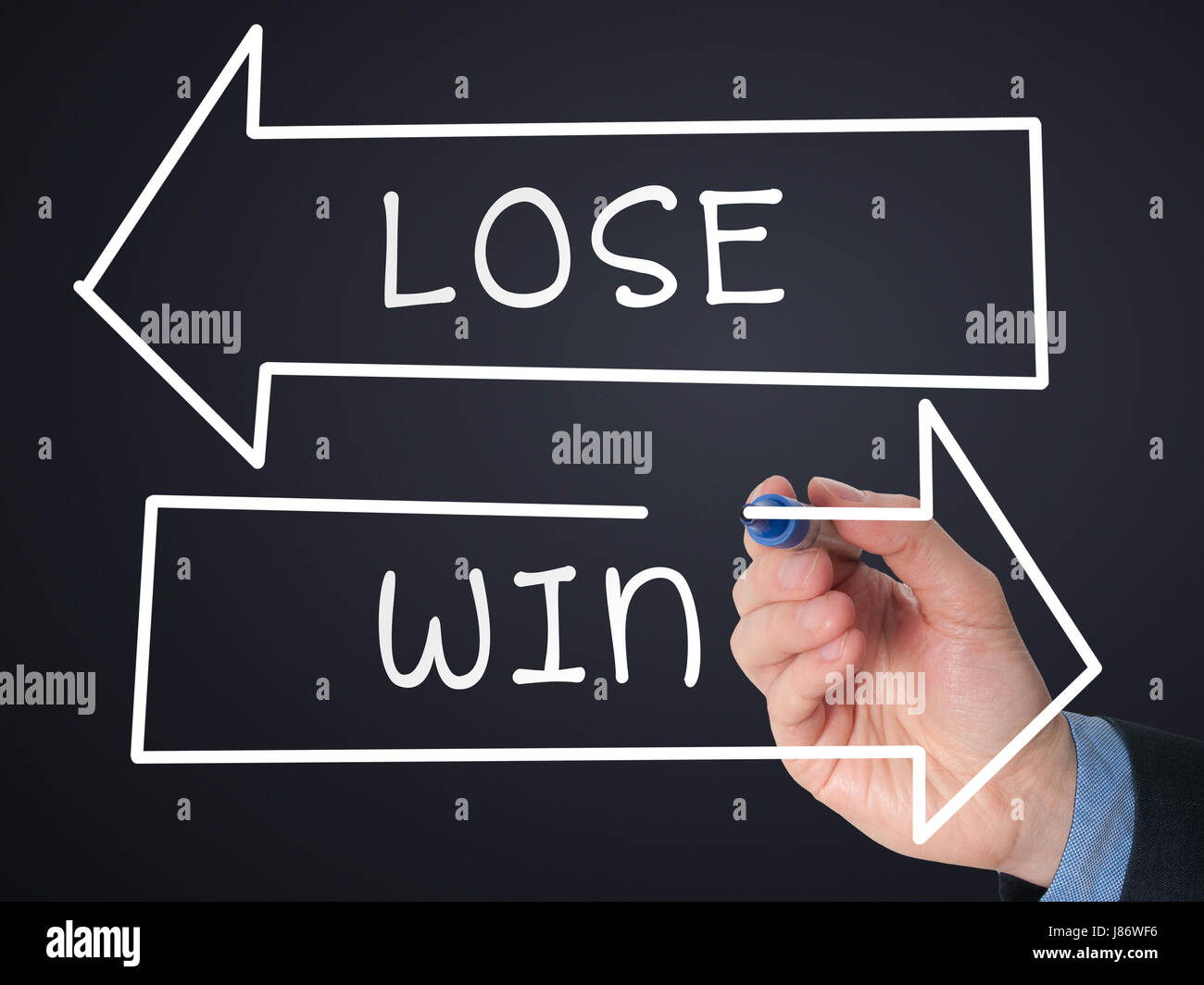 Man Hand drawing Win or Lose concept with white marker on visual screen ...
