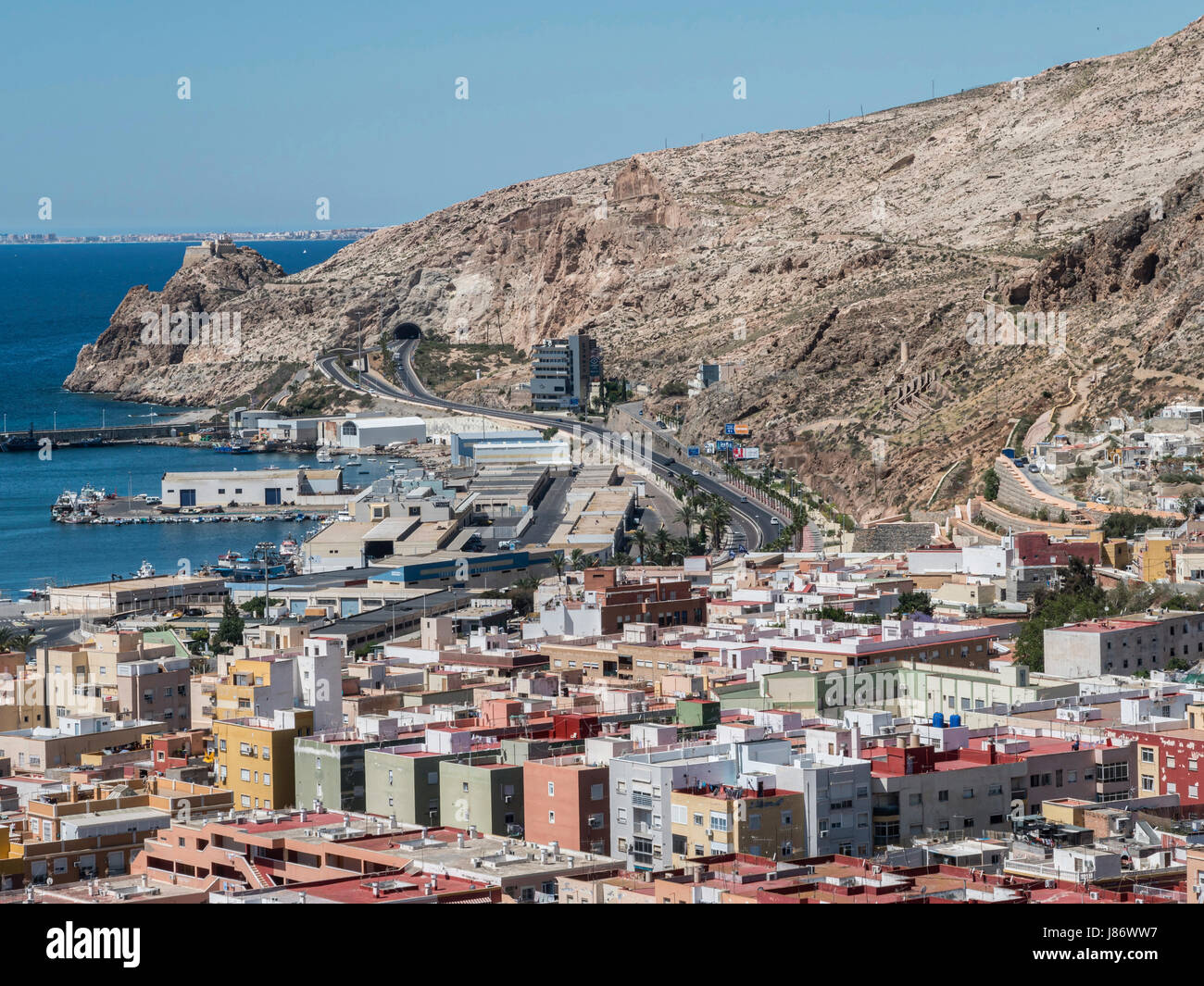 Almeria, SPAIN - May 20: View from the fortress of Moorish houses and ...