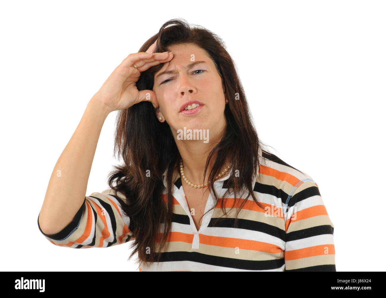 woman, isolated, ache, headache, sick, ill, woman, striated, hold ...