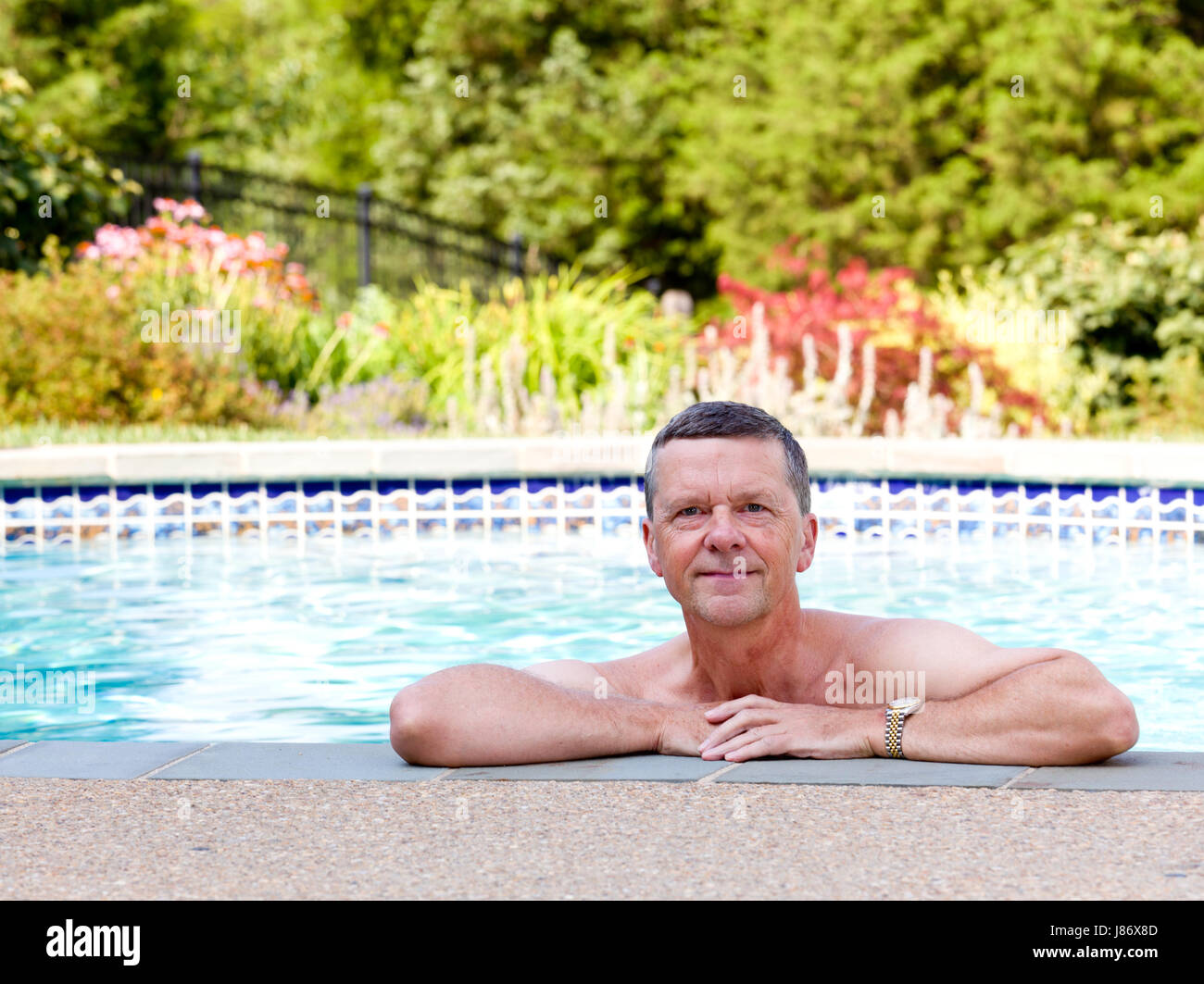 Man senior relax retirement swimming pool smile old hi-res stock ...