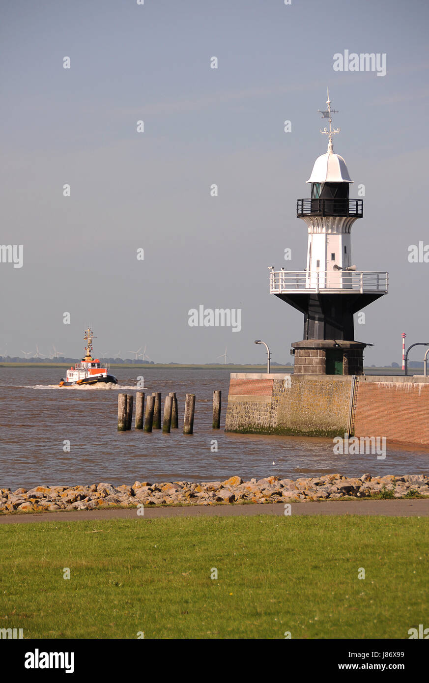 harbor, harbours, elbe, beacon, bank, lighthouse, shore, black, swarthy ...