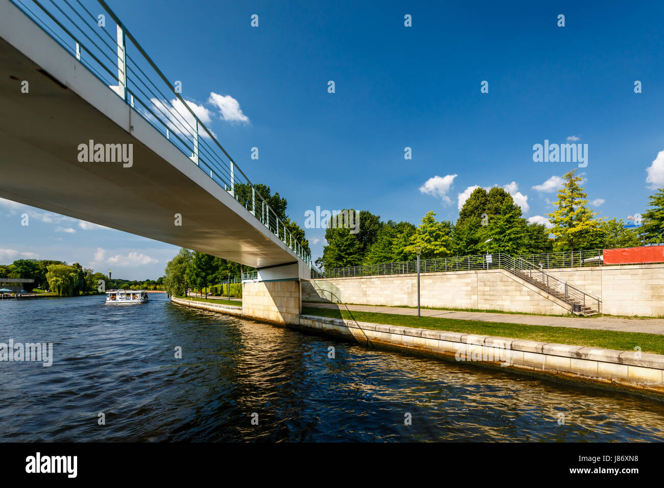 Pedestrian Bridge Over the Spree River in Berlin, Germany Stock Photo ...