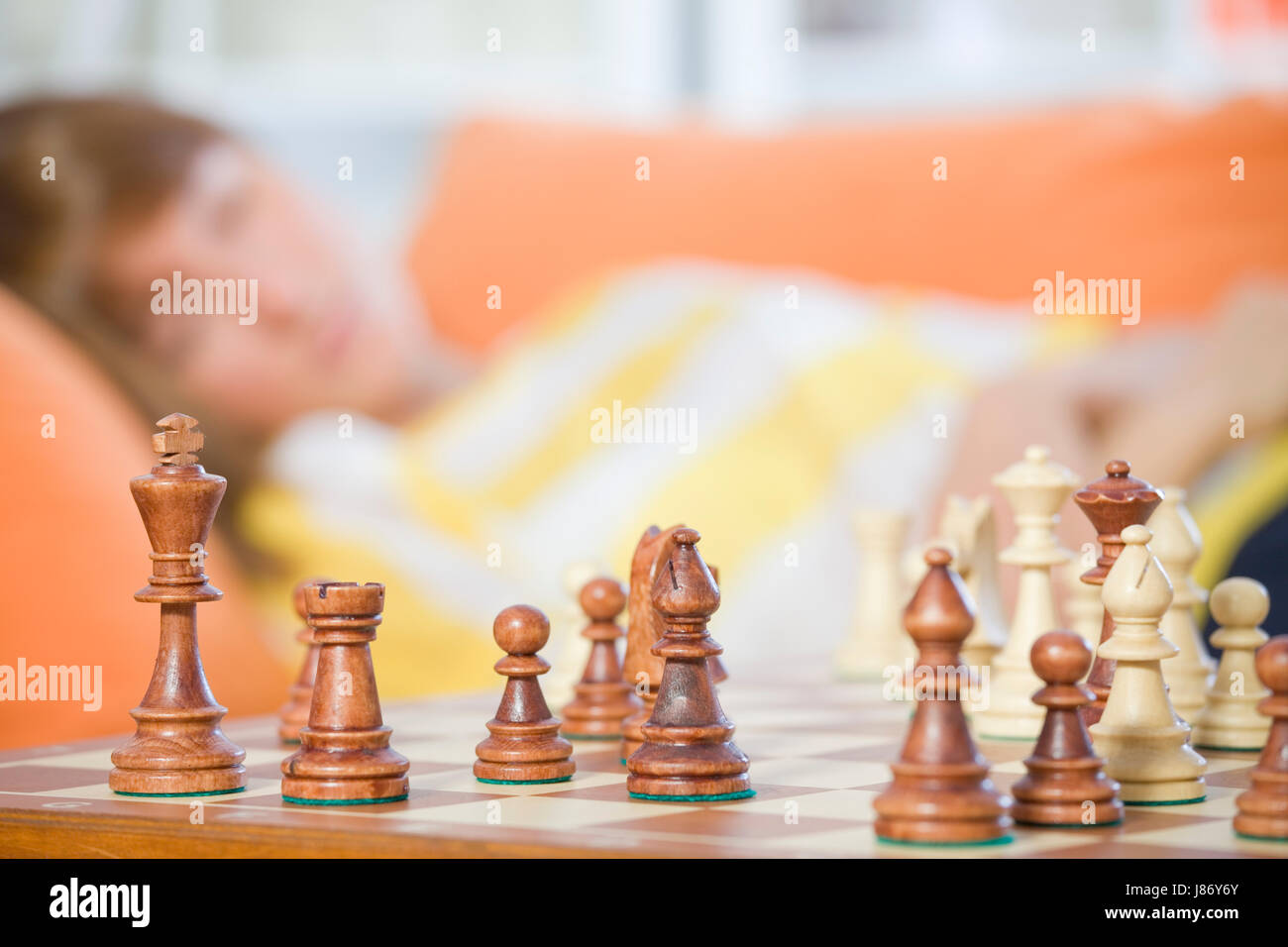 female, relaxed, sleep, sleeping, tired, sofa, chess, break, rest ...
