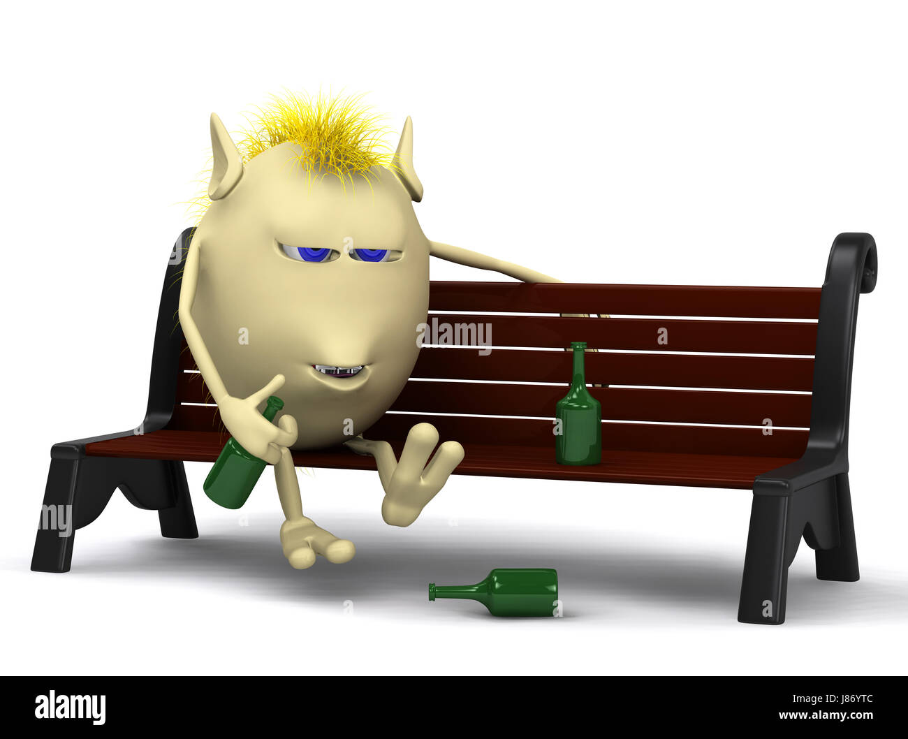 park, haired, up, on, put, sitting, sit, puppet, seat, bench, guy, wait ...