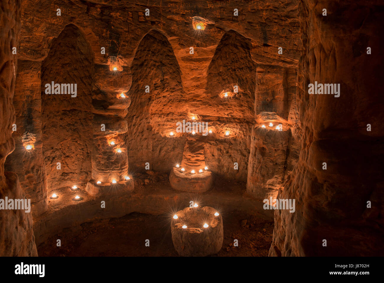 Using T lights to illuminate the underground chambers of Caynton Caves ...