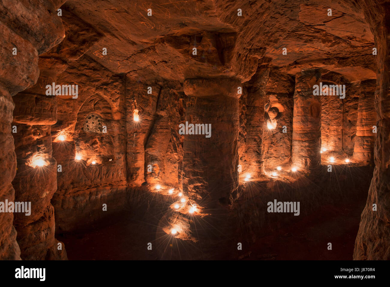 Using T lights to illuminate the underground chambers of Caynton Caves ...