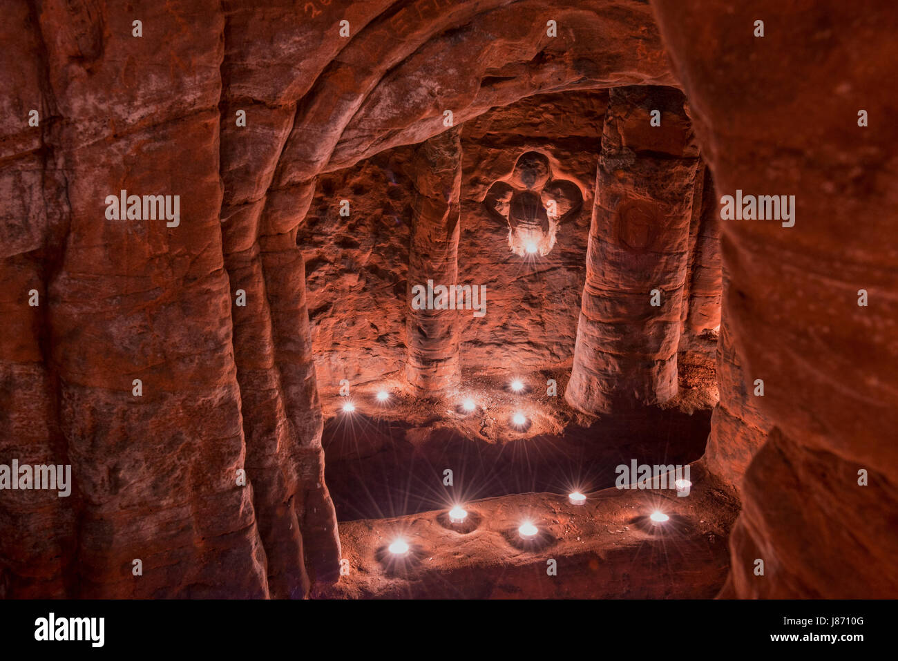 Using T lights to illuminate the underground chambers of Caynton Caves ...