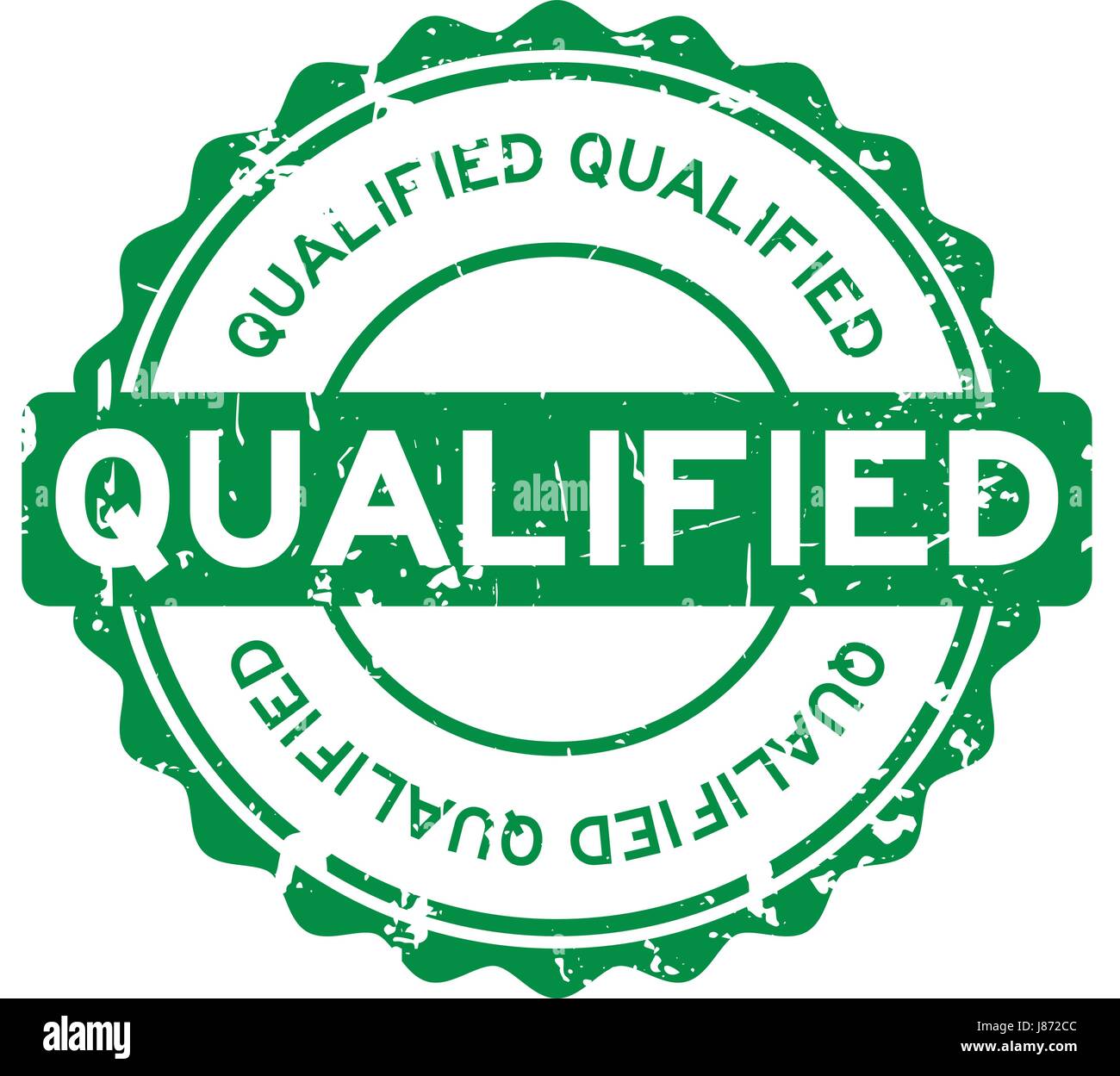 Grunge green qualified round rubber seal stamp on white background ...