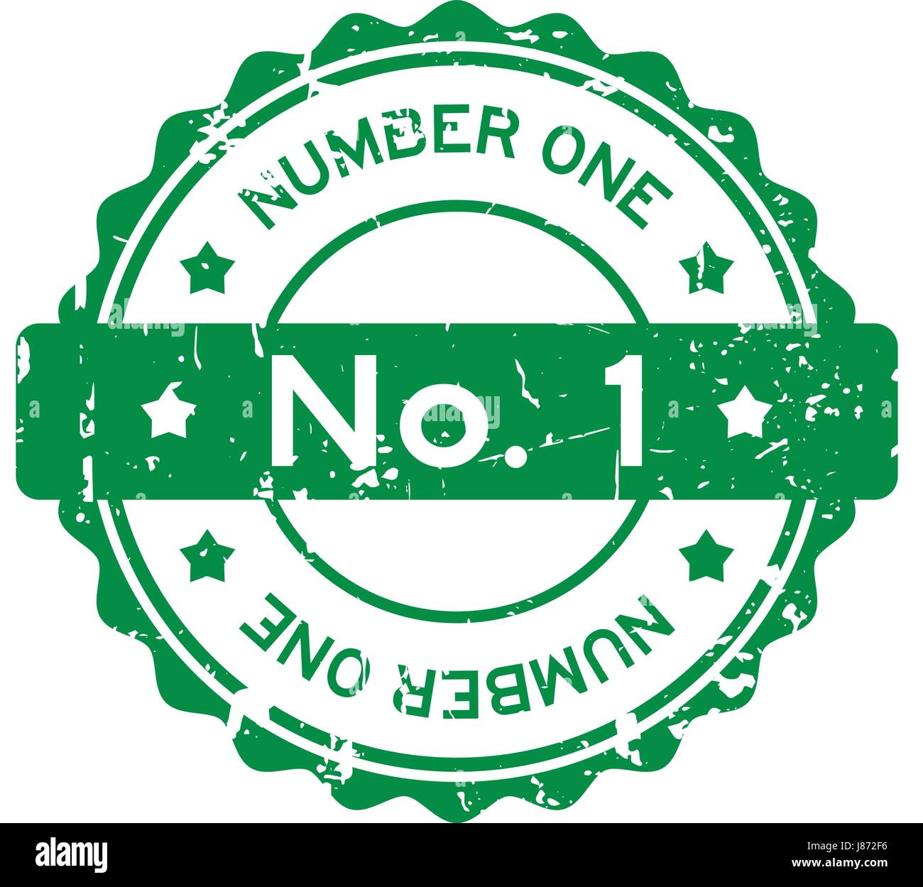 Grunge green No. 1 (number one) round rubber seal stamp on white ...