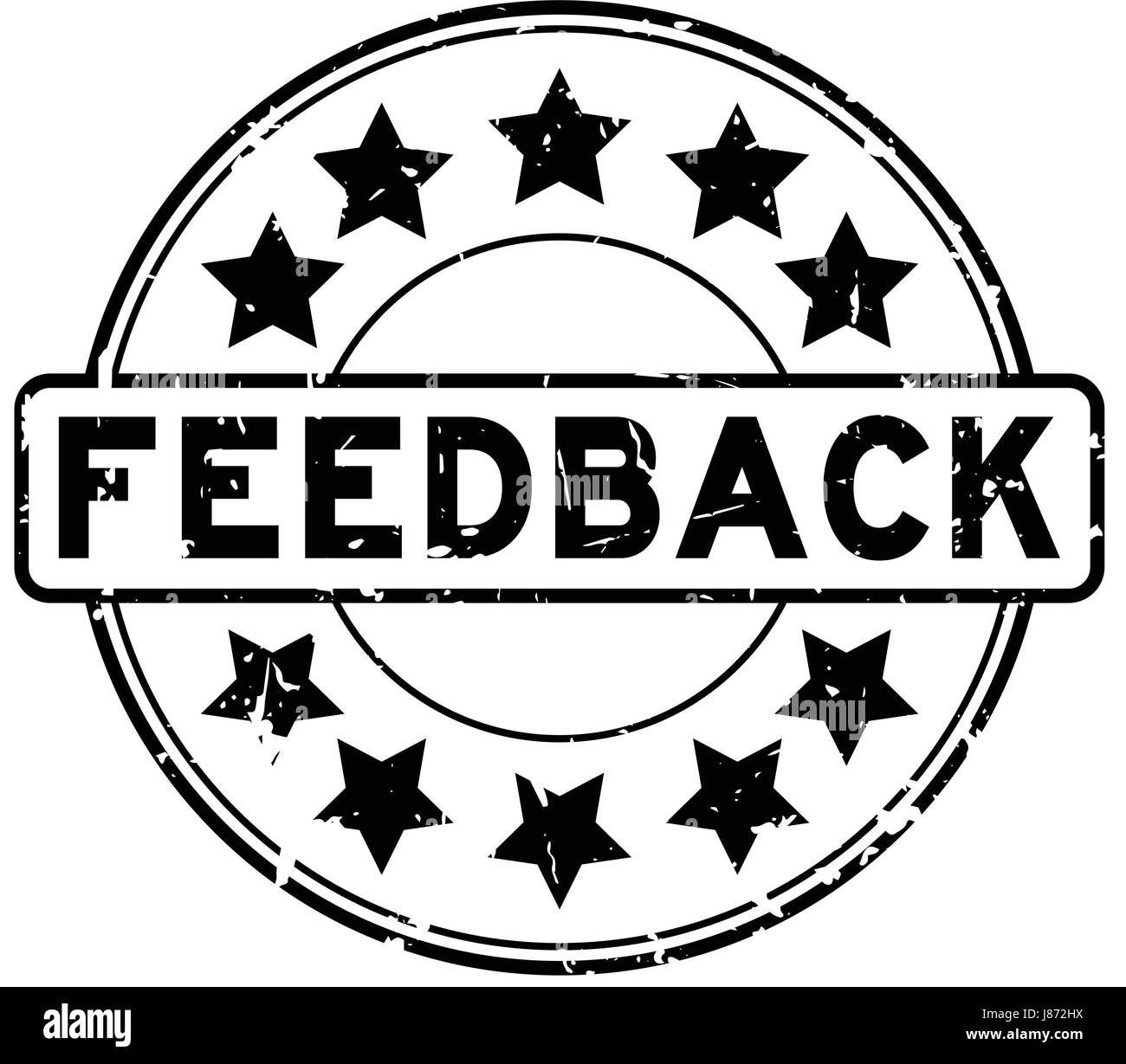 Grunge black feedback with star icon round rubber seal stamp Stock ...