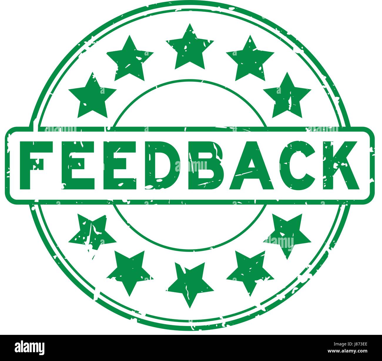 Grunge green feedback with star icon round rubber seal stamp Stock ...