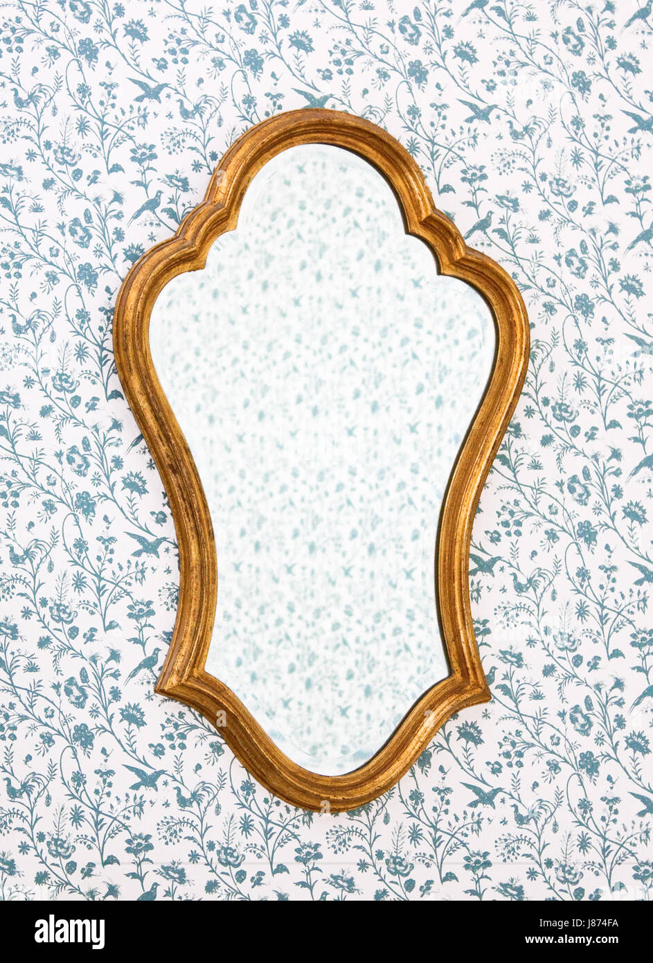 vintage, golden, mirror, wallpaper, vanity, frame, framework, blue, art ...
