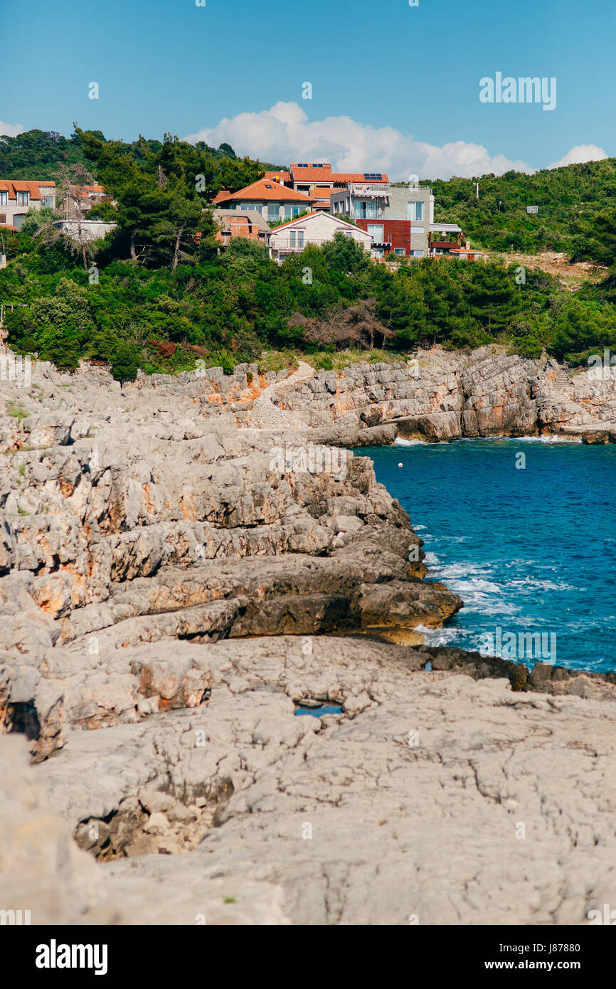 Rocks on the sea in Montenegro. Rocky coast. Wild beach. Dangerous ...