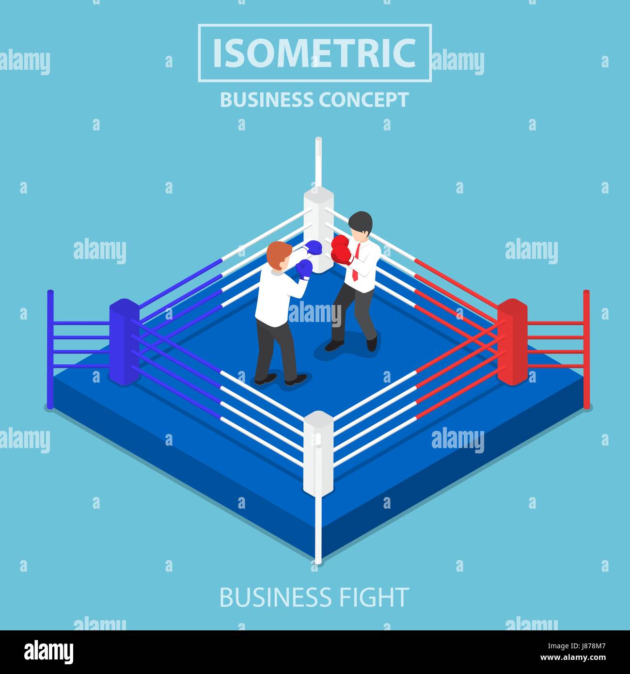 Flat 3d isometric businessmen fighting on boxing ring, business ...