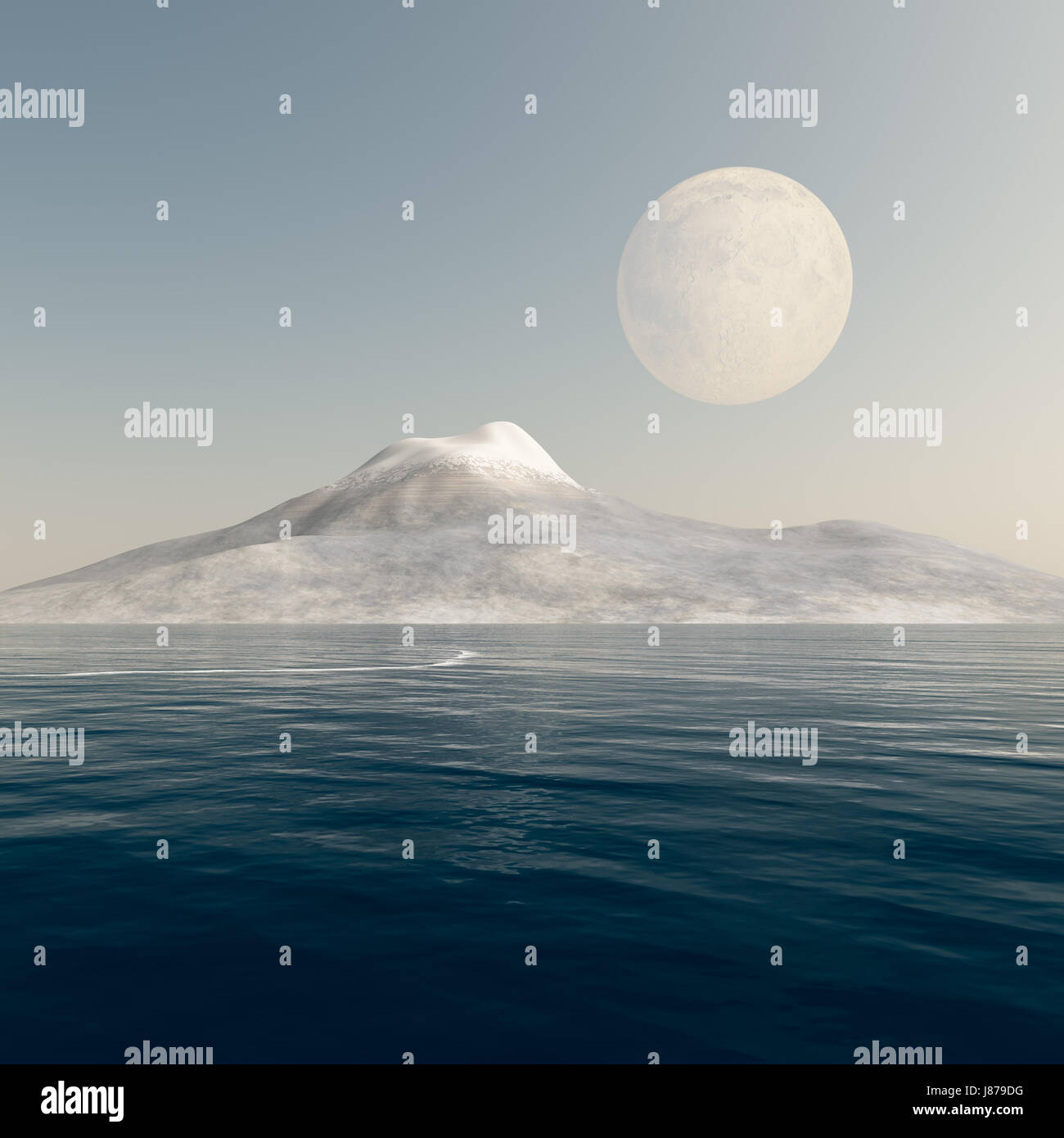 moon, illustration, salt water, sea, ocean, water, mountain, backdrop ...