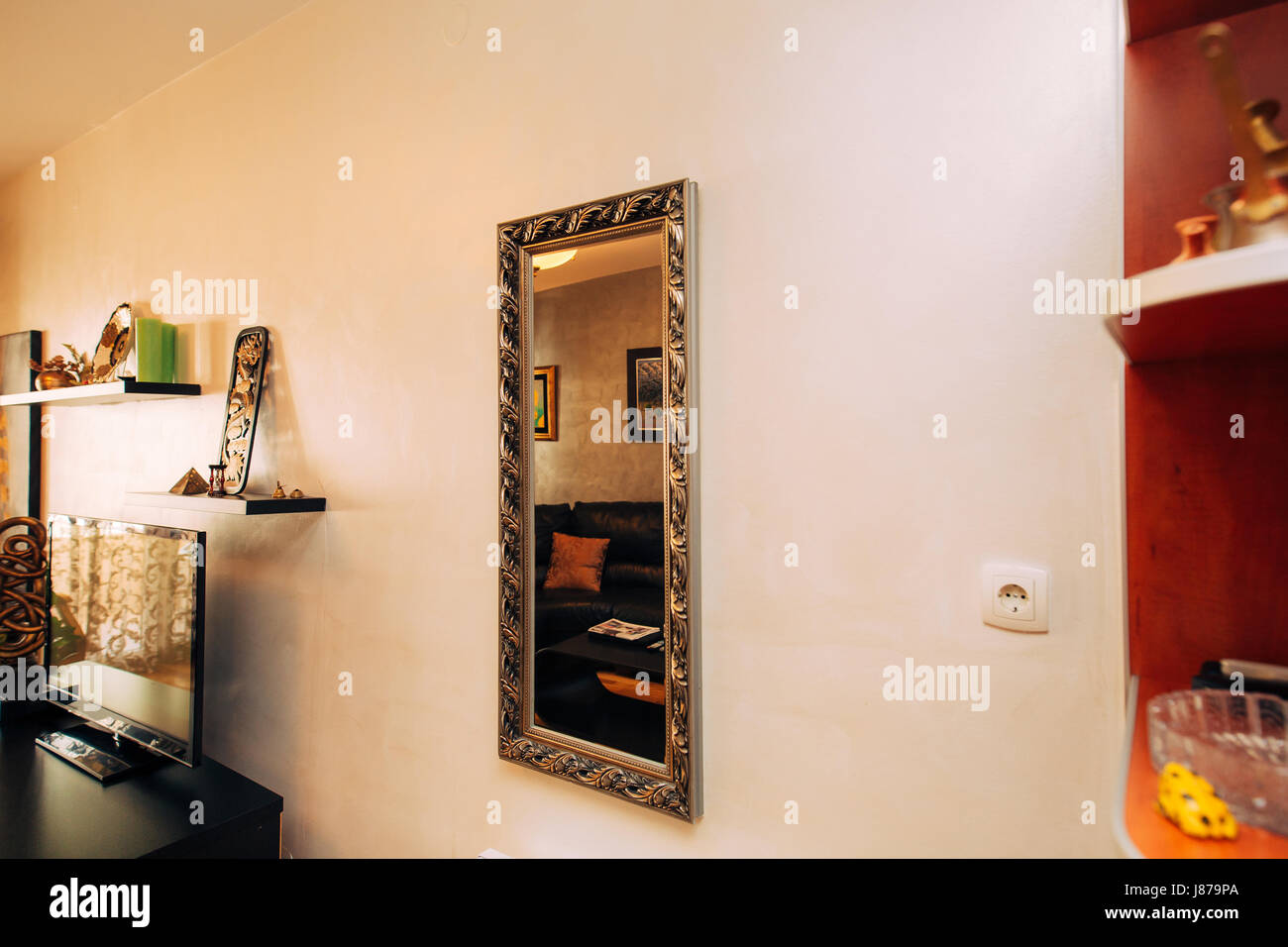 The mirror in the apartment. Design interior of the apartment Stock ...